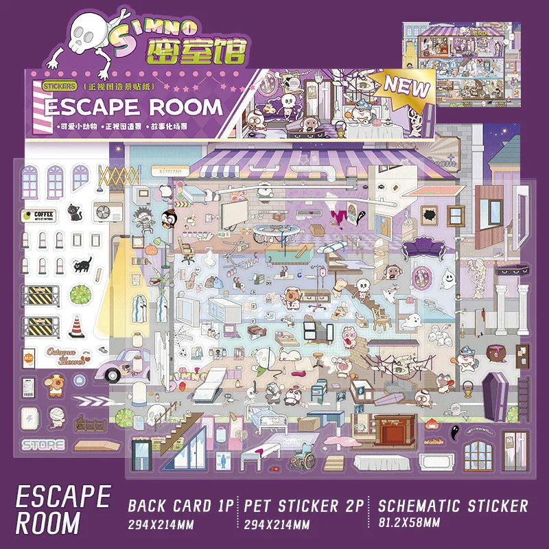[Escape Room] Front-View XL Scene Stickers – Cozy Sticker Room