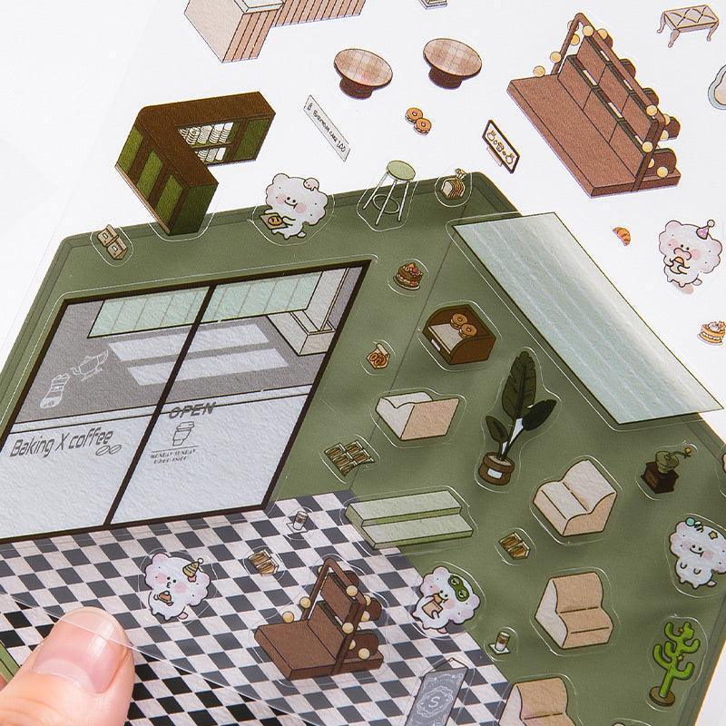 Buy Isometric Miniature Scene Stickers [Coffee Shop] – Cozy Sticker Room