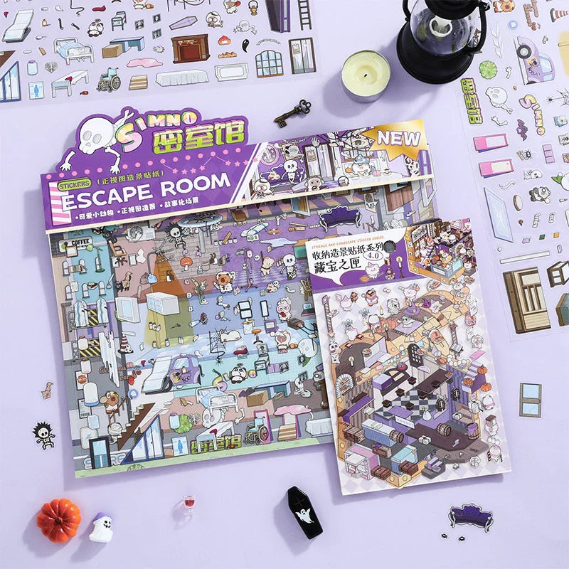 [Escape Room] Front-View XL Scene Stickers – Cozy Sticker Room