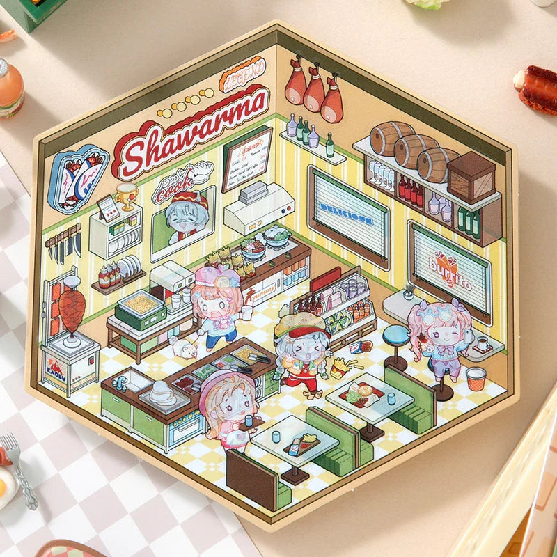 [Shawarma Shop] Isometric Miniature Scene Stickers – Cozy Sticker Room